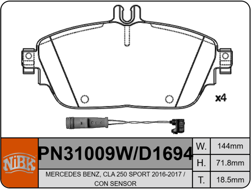 Cambiar Pastillas de Freno para mi carro NiBK:PN31009W - FMSI D1694
