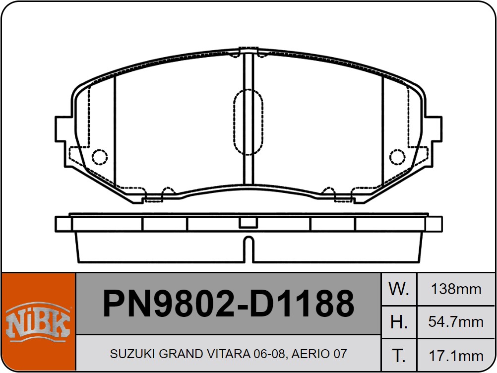 Cambiar Pastillas de Freno para mi auto NiBK:PN9802 - FMSI D1188